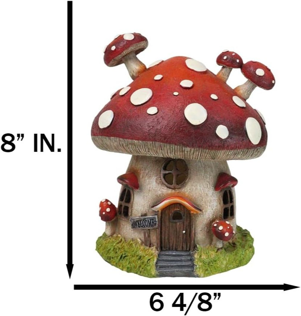 August Grove® Fairy Garden Giant Toadstool Mushrooms Cottage House With LED Light Figurine | Wayfair